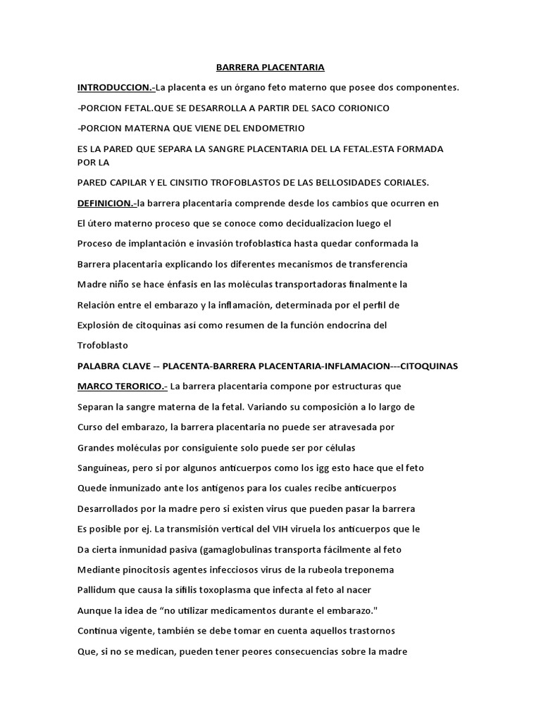 Barrera Placentaria | PDF | Placenta | El embarazo