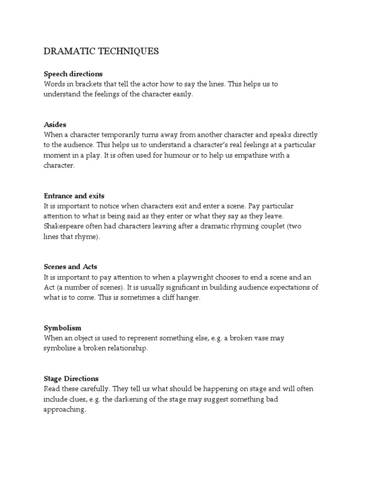 Dramatic Techniques: Speech Directions | PDF | Poetry