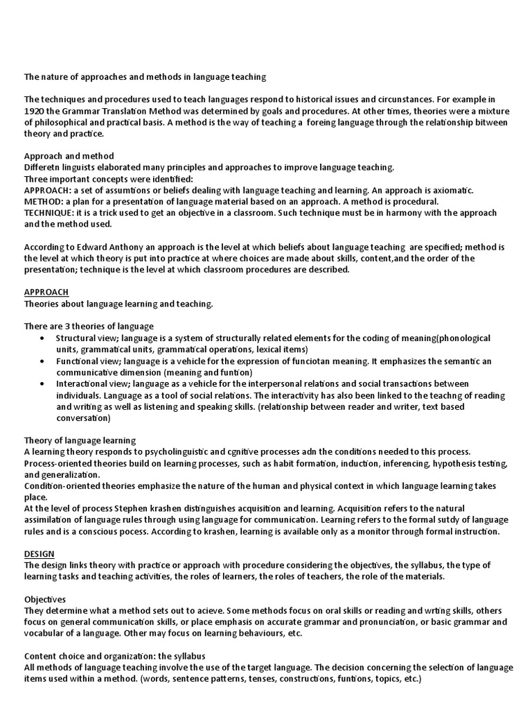 The Nature of Approaches and Methods in Language Teaching | PDF ...