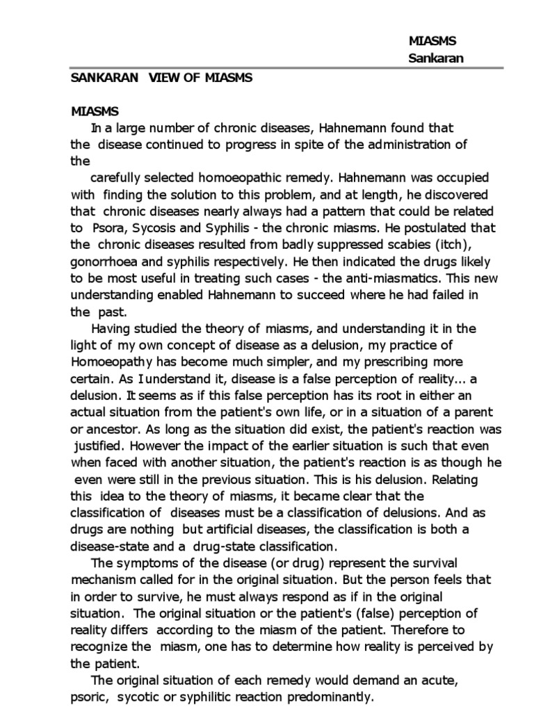 Miasms Sankaran Sankaran View of Miasms Miasms | PDF | Homeopathy ...