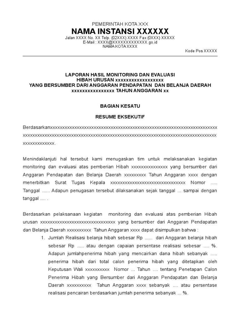 Contoh Format Laporan Monitoring Hibah Oleh Perangkat Daerah | PDF
