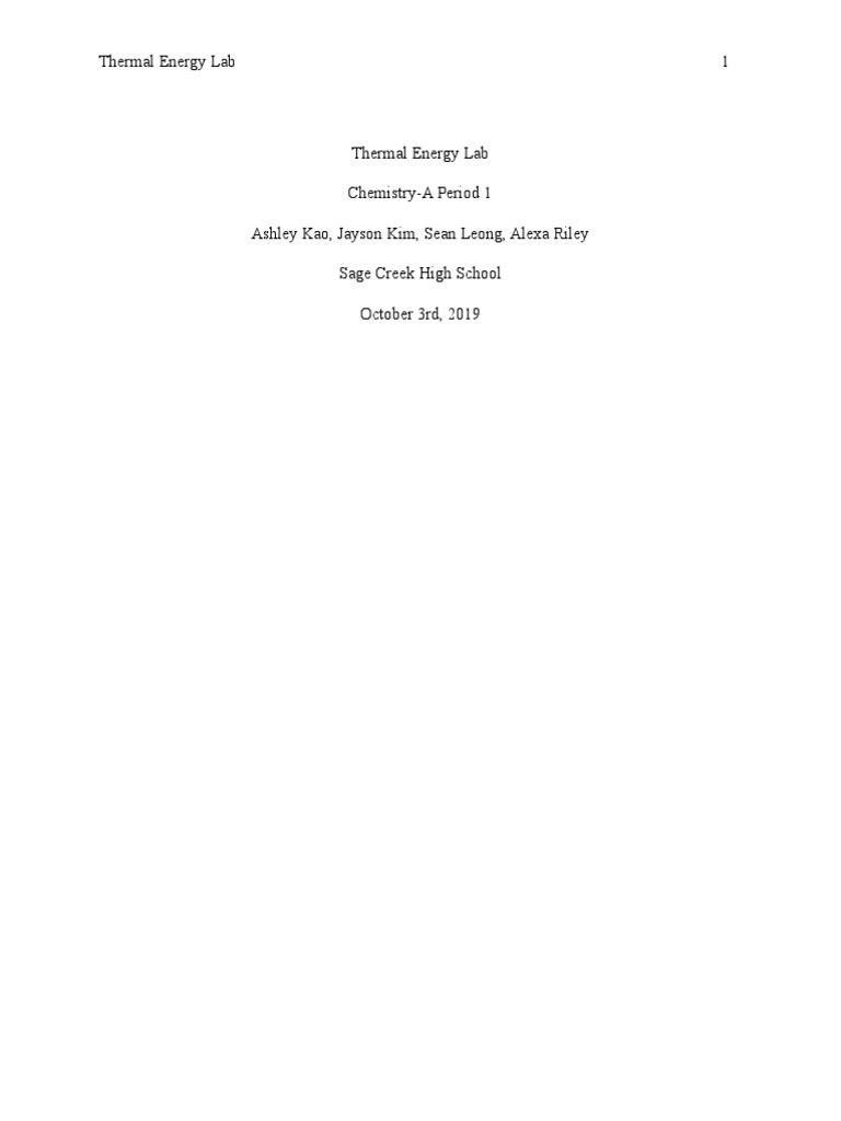 Thermal Energy Lab 1 | PDF | Temperature | Heat