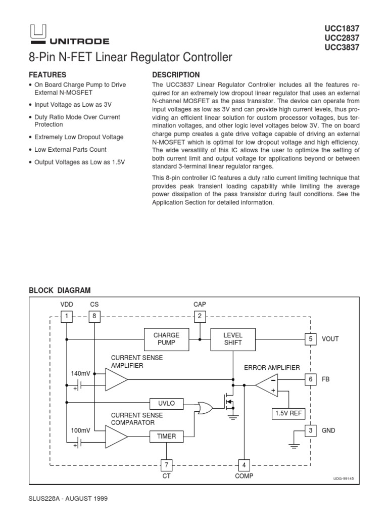 8-Pin N-FET Linear Regulator Controller: Features Description | PDF