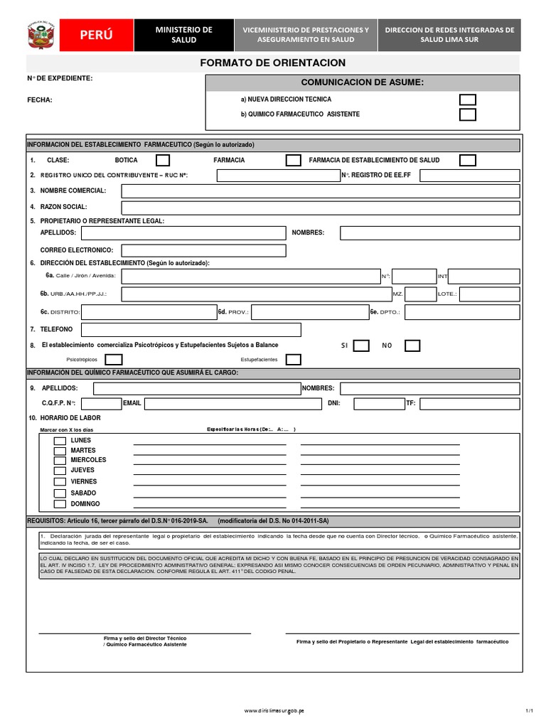 Formato de Comunicación de Asume de Nueva Dirección Técnica y ...