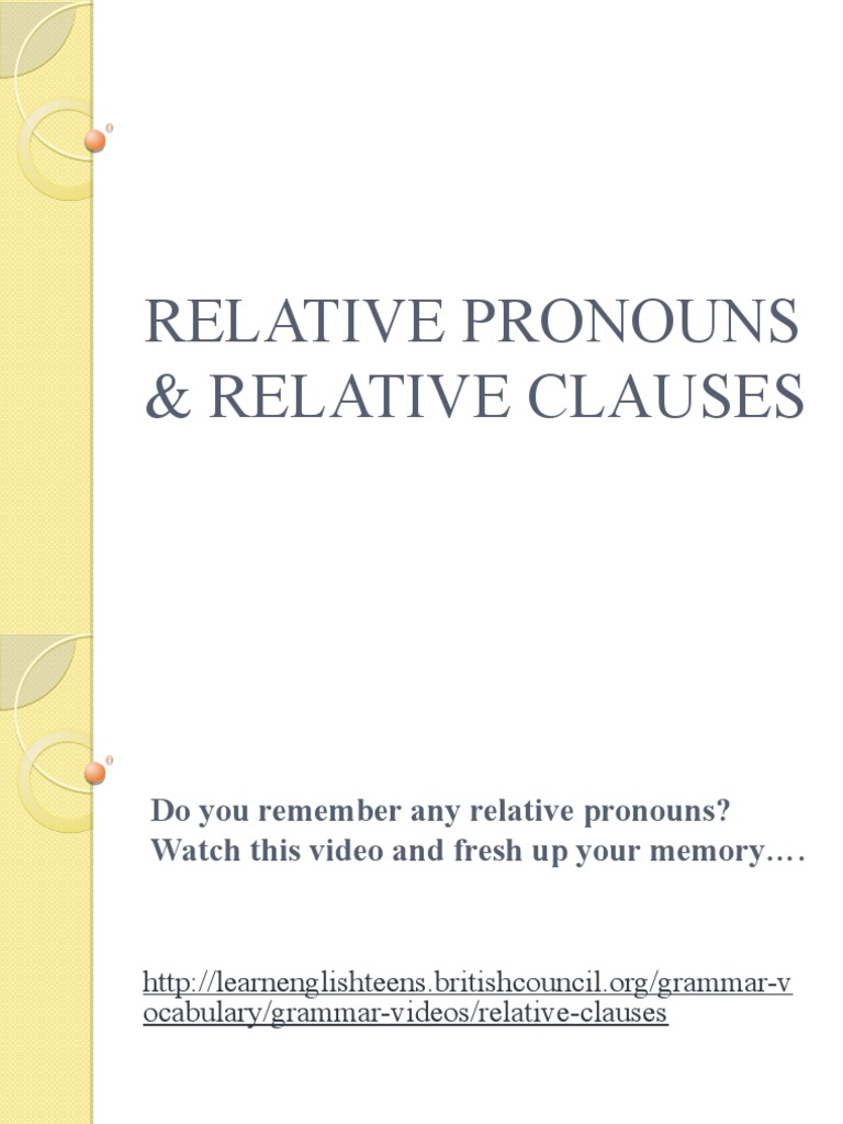 Relative Pronouns and Relative Clauses Grammar Guides 82168 | PDF ...