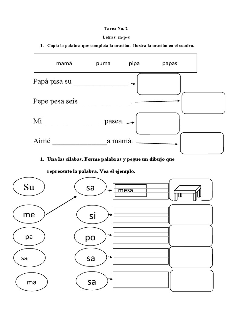 Actividades con letras m, p, s para niños | PDF