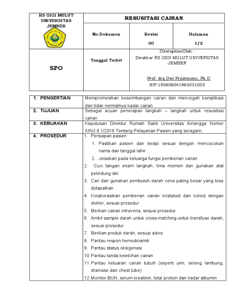 Sop Resusitasi Cairan | PDF