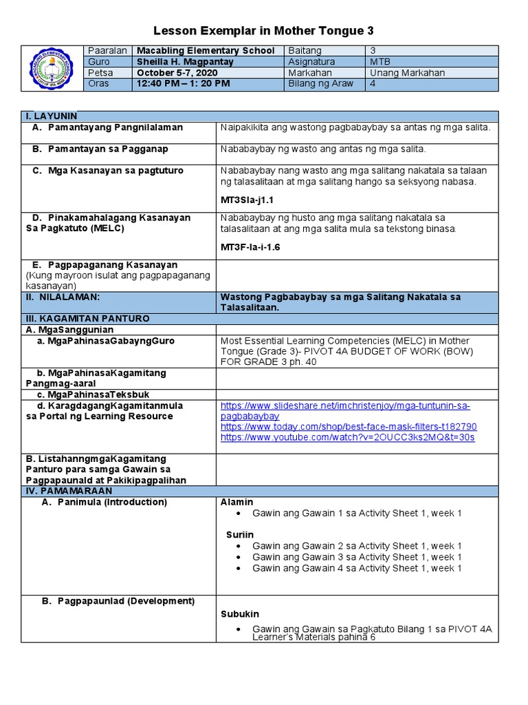 Le in MTB 3 Q1 W1 Magpantay | PDF