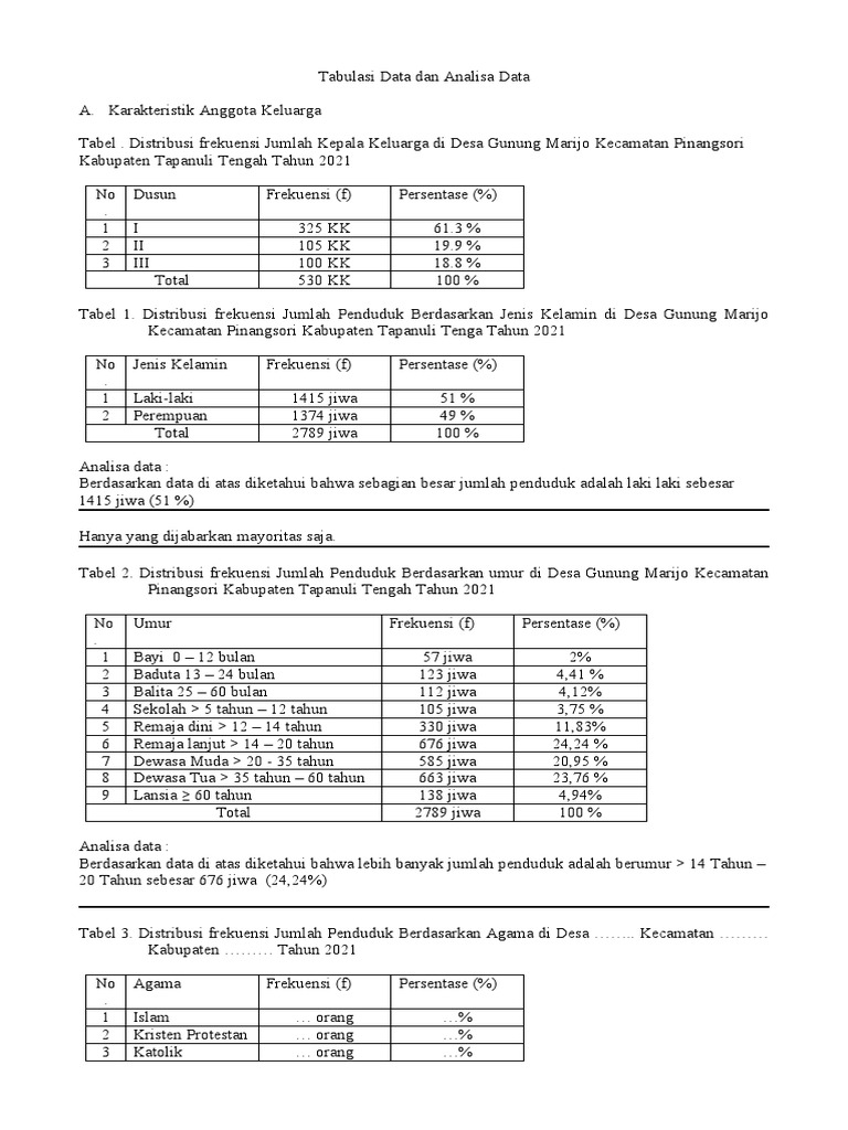 Tabulasi Data Dan Analisa Data | PDF