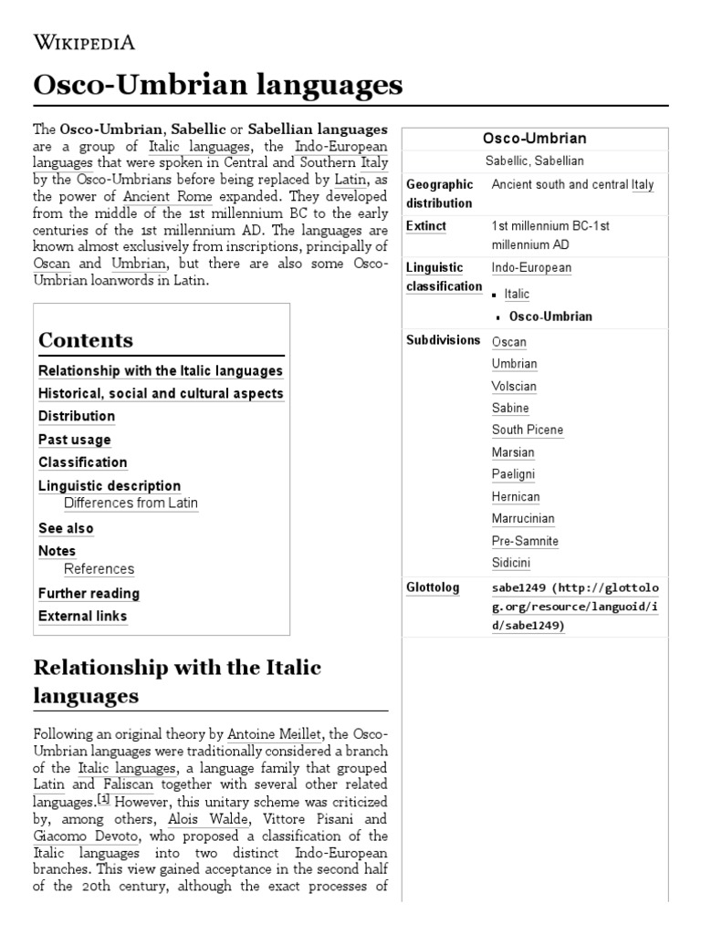Osco-Umbrian Languages - Wikipedia | Download Free PDF | Human ...