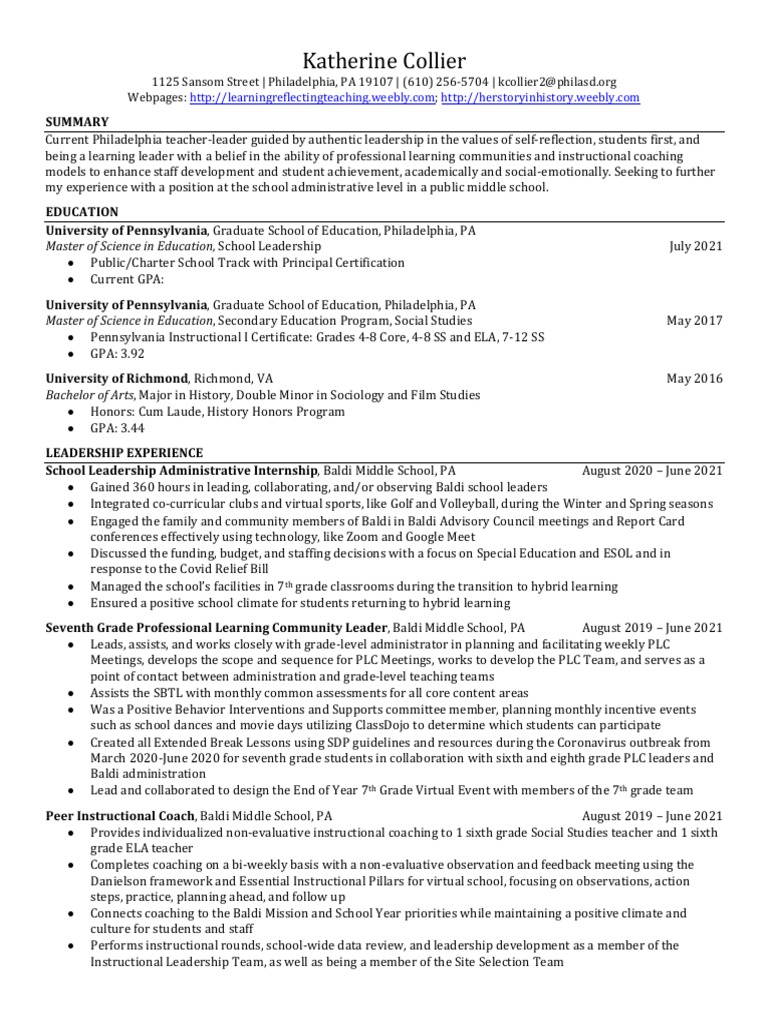 Katherine Collier SLP Leadership Resume 3 | PDF | University Of ...