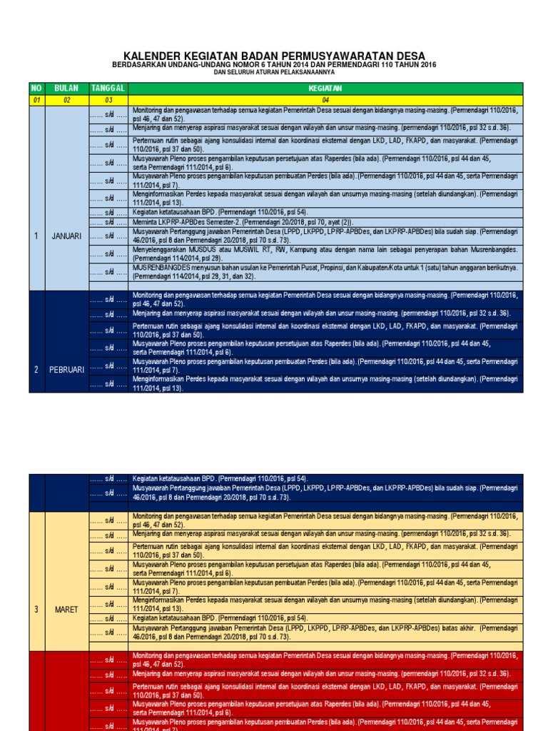 Kalender Kegiatan BPD | PDF