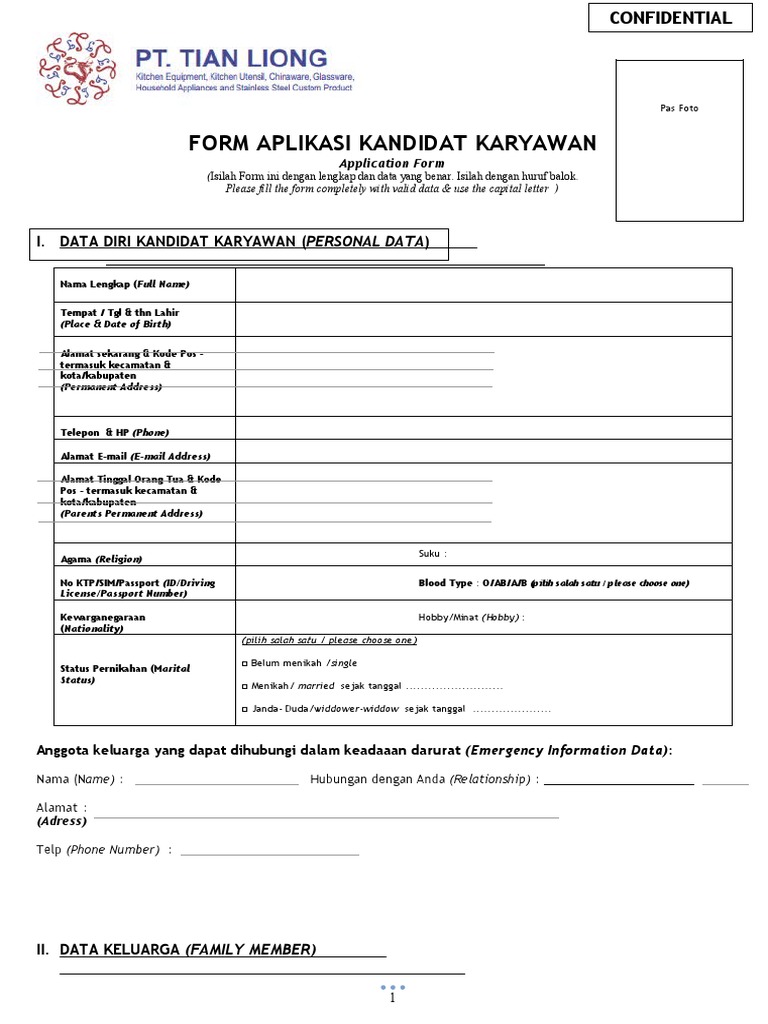 Formulir Aplikasi Karyawan | PDF