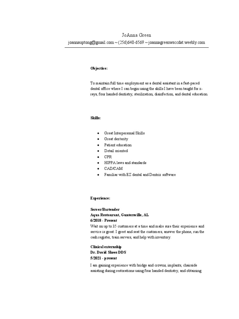 Dental Assisting Resume | PDF | Science & Mathematics