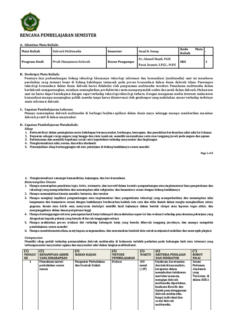 RPS Mata Kuliah Dakwah Multimedia | PDF