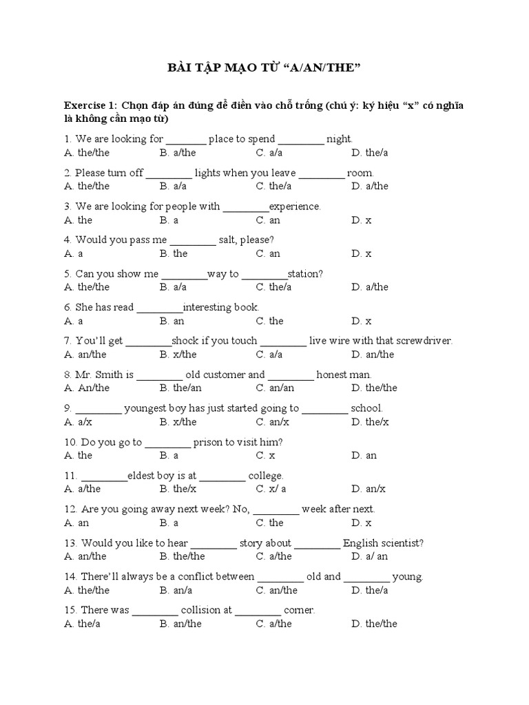 Articles A-An-The (Exercises) | PDF