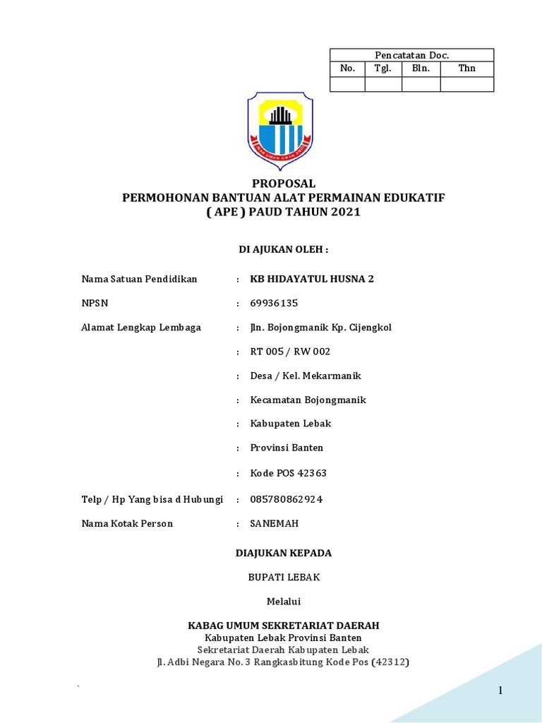 Contoh Proposal Bantuan Ape 2021 | PDF