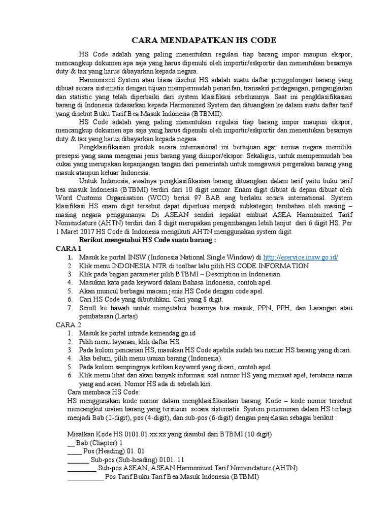 Panduan Mendapatkan HS Code di Indonesia | PDF | Pengelolaan Keuangan ...