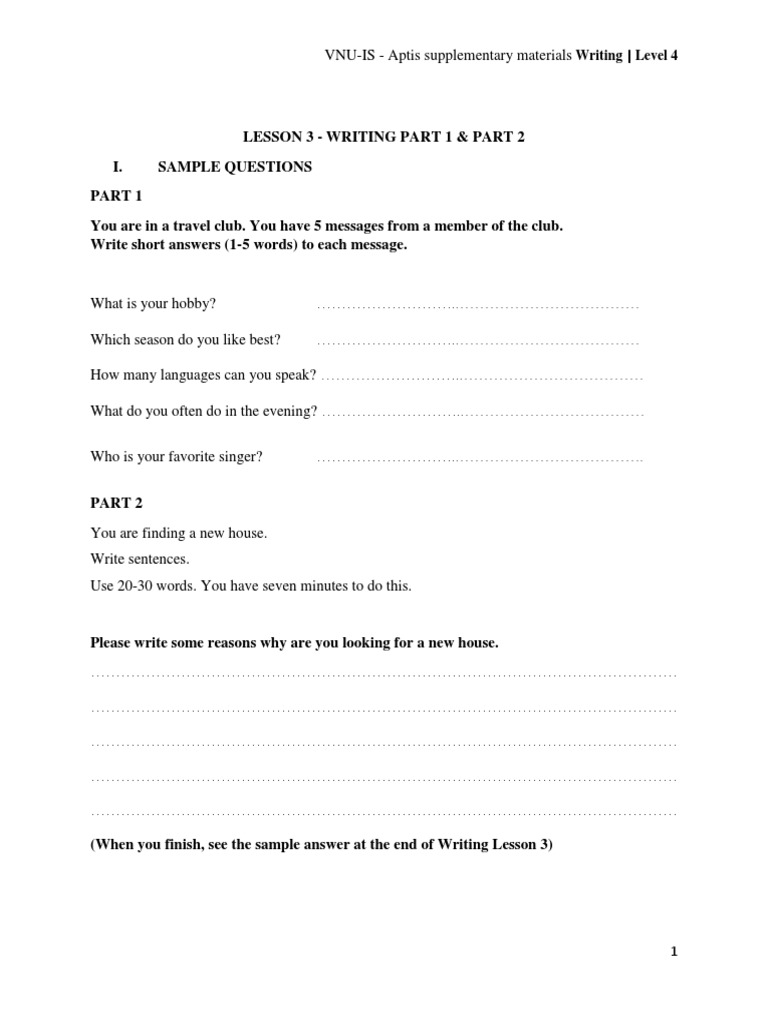 Week 2-Lesson 3 - Aptis Supplementary Materials For Level 4 Writing ...