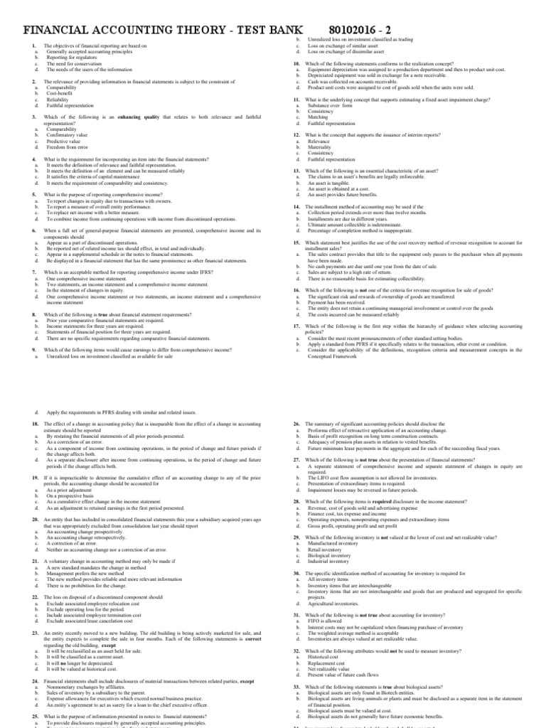 Financial Accounting Theory - Test Bank 80102016 - 2 | PDF | Income ...