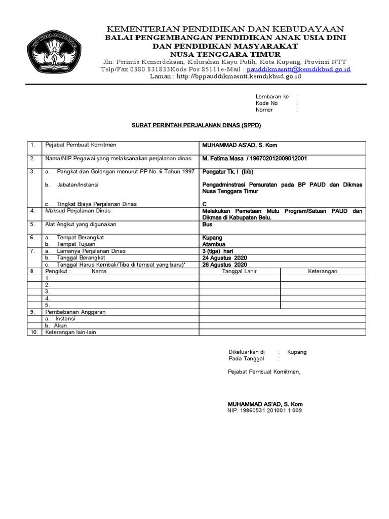 SPPD (Halaman Depan) | PDF