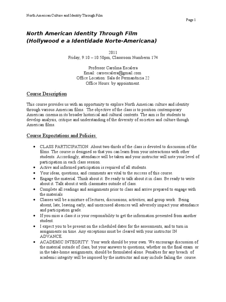 North American Identity and Culture Through Film Syllabus | PDF ...