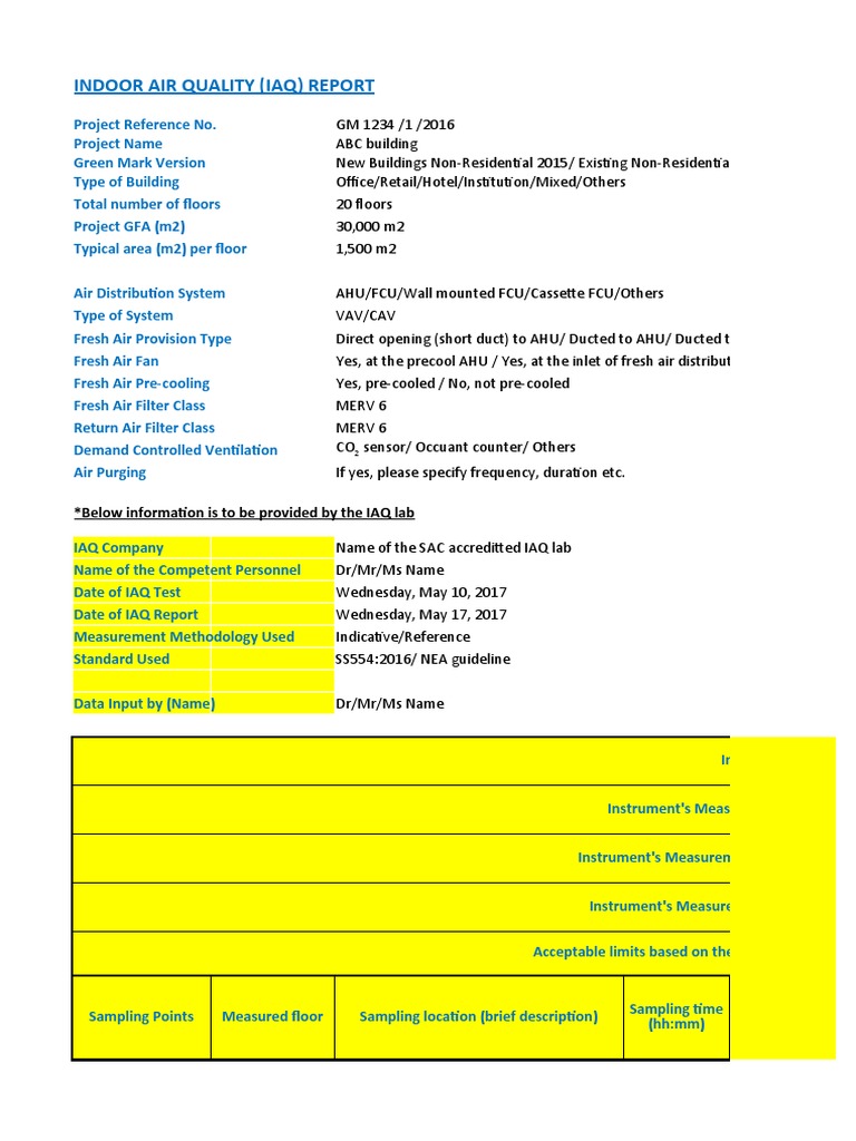 IAQ Report Template | PDF | Parts Per Notation | Ventilation (Architecture)
