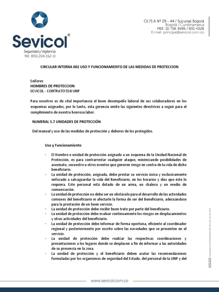 Circular Interna 002 Uso y Funcionamiento de Las Medidas de Proteccion | PDF | Business