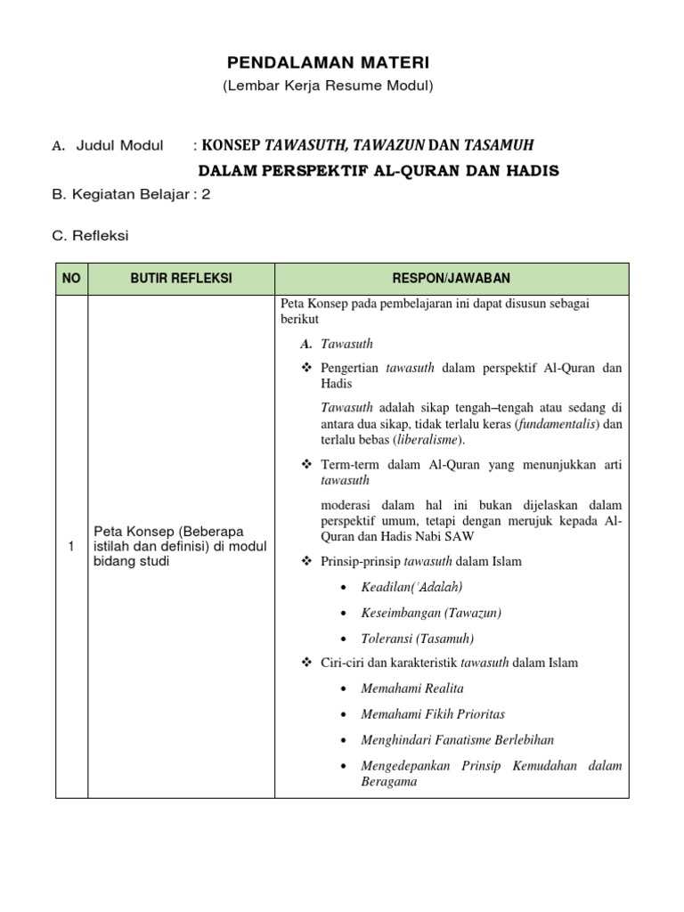 Konsep Tawasuth, Tawazun, Tasamuh | PDF | Agama & Spiritualitas