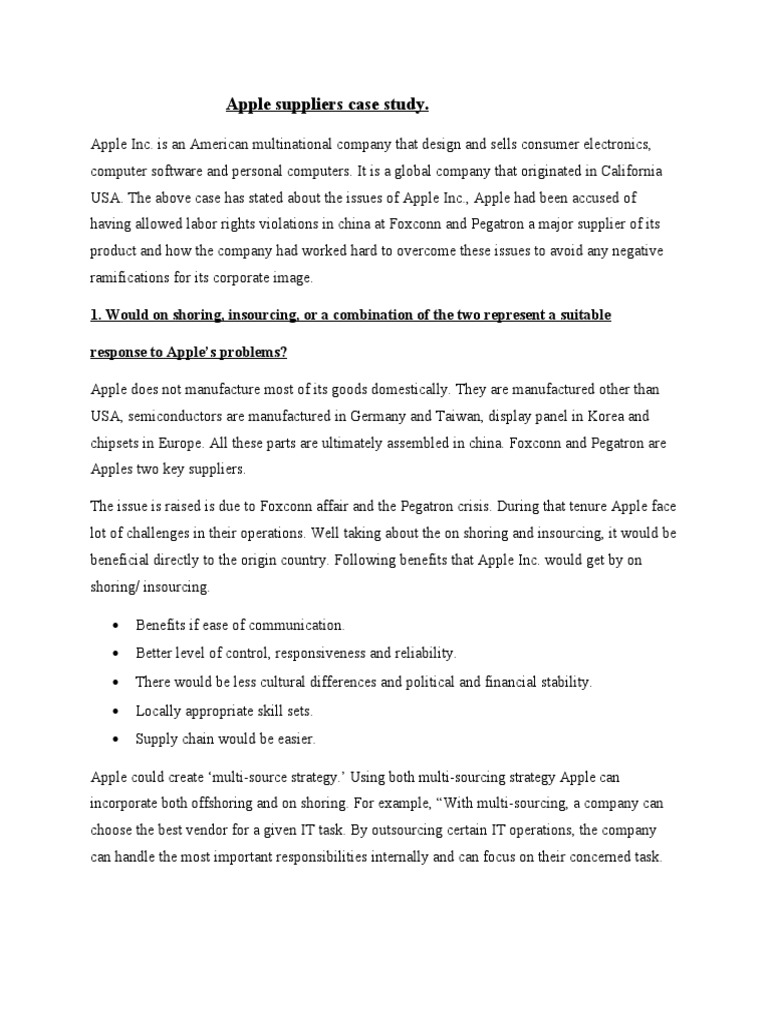 Apple Suppliers Case Study | PDF | Outsourcing | Apple Inc.