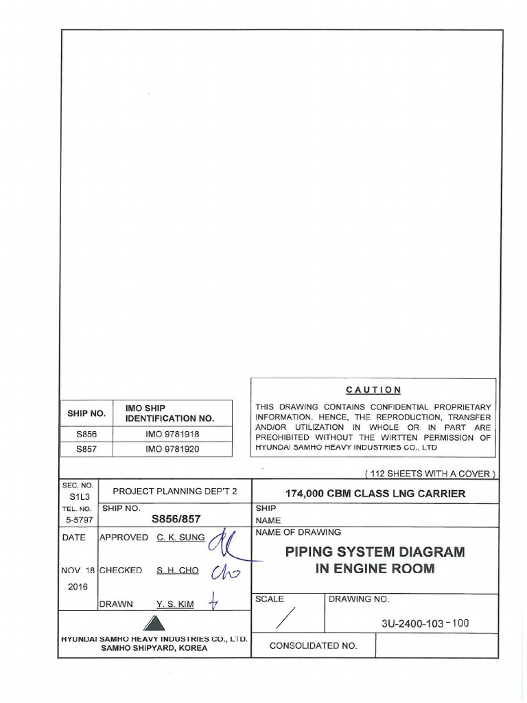 m023 - 3u2400103 Rev.100 Piping System Diagram in Er | PDF | Valve | Ships
