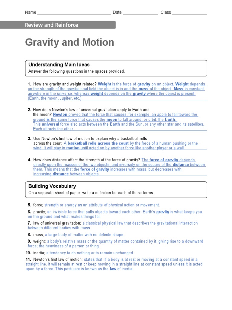 Gravity and Motion: Understanding Main Ideas | PDF | Gravity | Weight