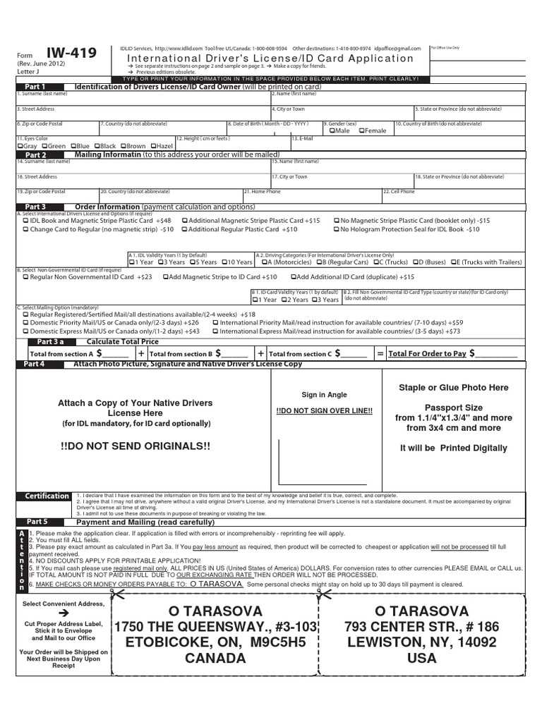 International Driver's License/ID Card Application | PDF | Identity ...