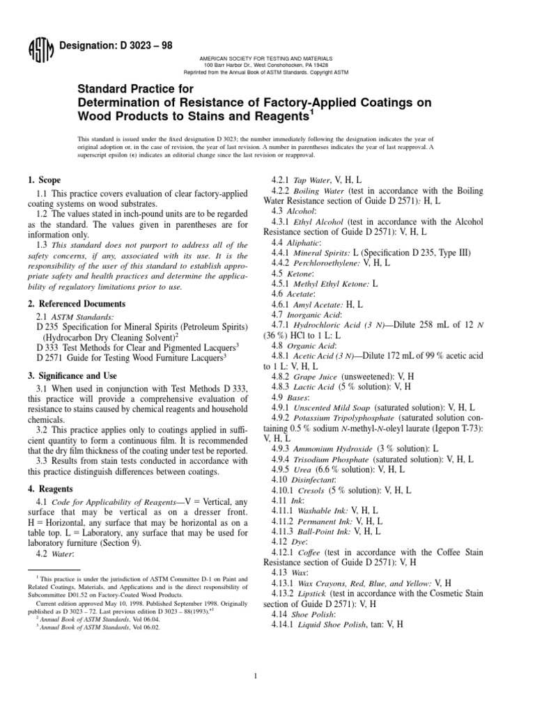 ASTM D3023-Resistance To Stain | PDF | Staining | Solution
