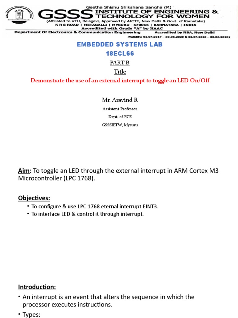 Embedded Systems Lab 18ECL66: Demonstrate The Use of An External ...