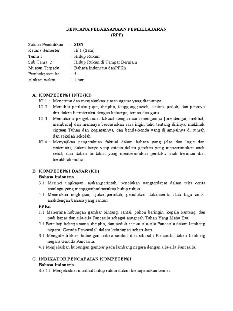 RPP Kelas 2 Tema 1 Subtema 2 | PDF