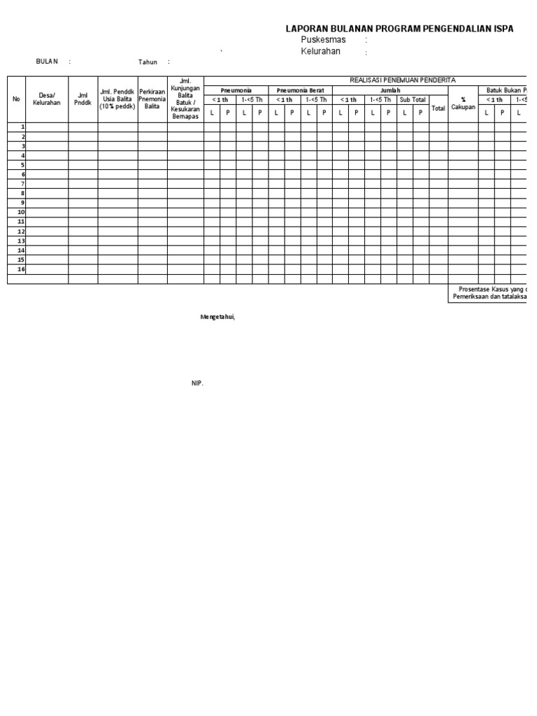 Form Pelaporan ISPA Bulanan Puskesmas | PDF