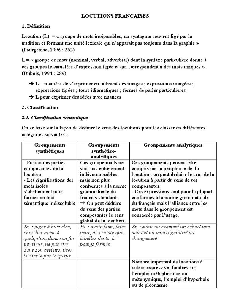 Locutions Françaises | PDF | Nom (grammaire) | Sémantique