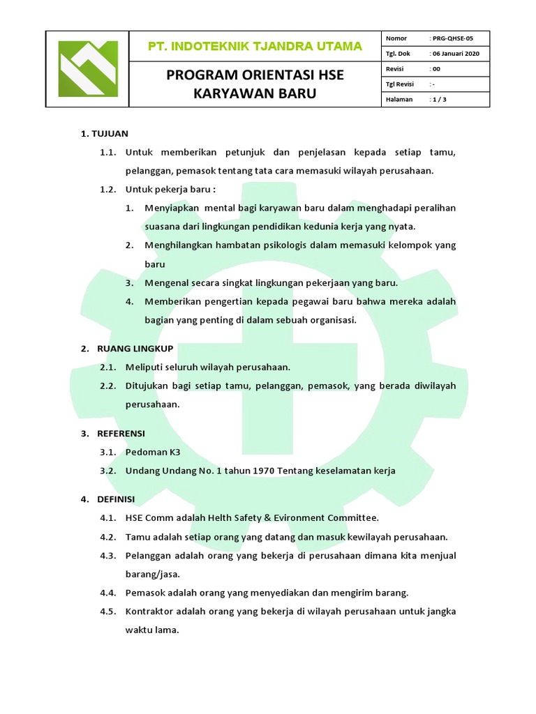 Program Orientasi HSE Karyawan Baru | PDF