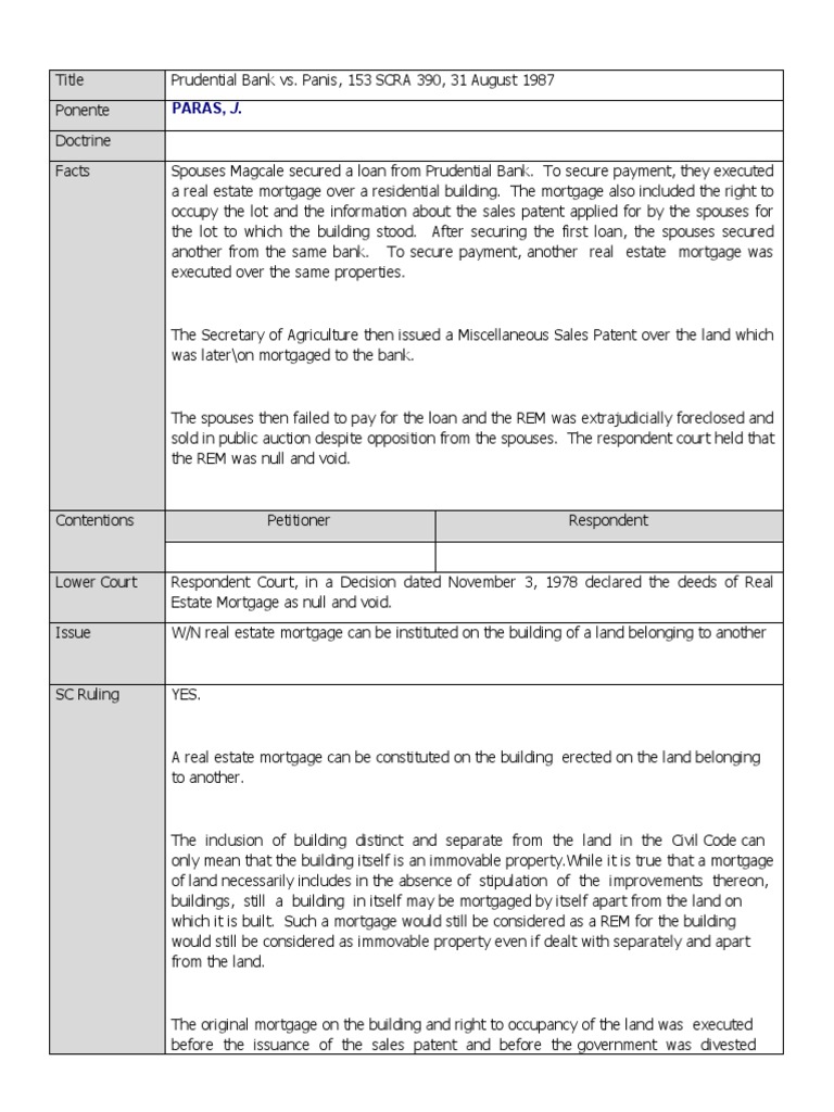 Prudential Bank vs. Panis mortgage validity | PDF | Mortgage Law ...