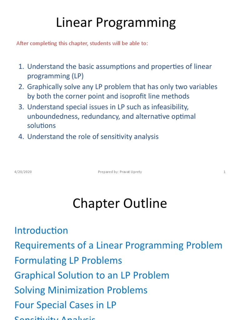 Linear Programming: After Completing This Chapter, Students Will Be Able To | PDF | Linear ...