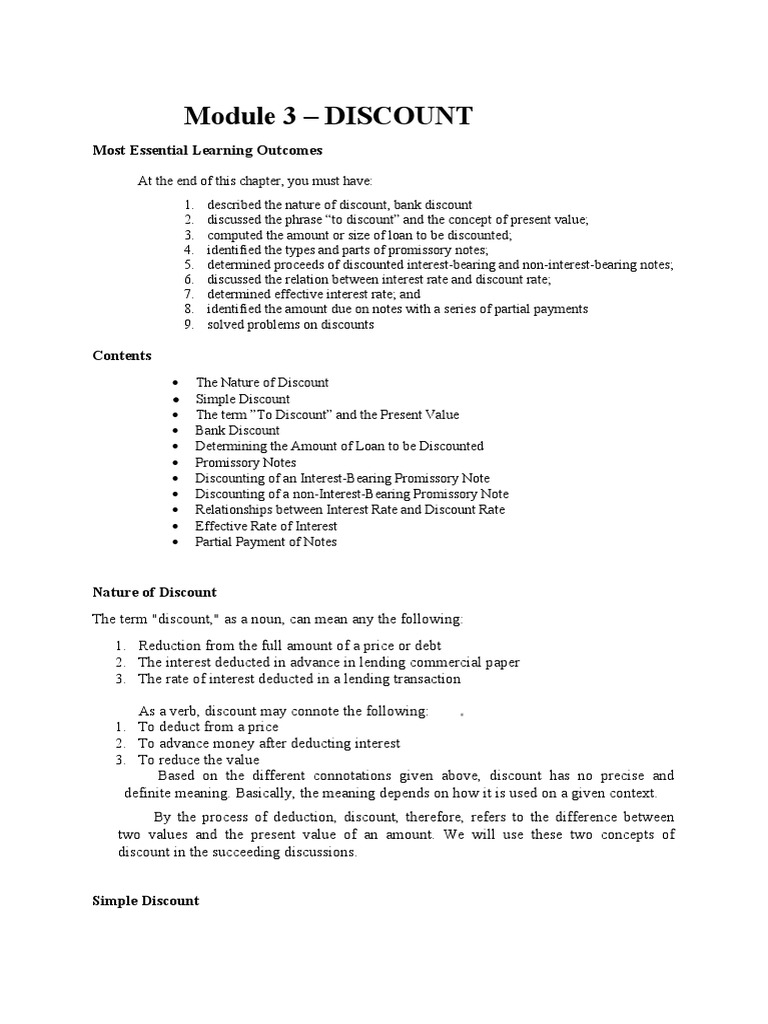 Module 3 - DISCOUNT: Most Essential Learning Outcomes | PDF ...