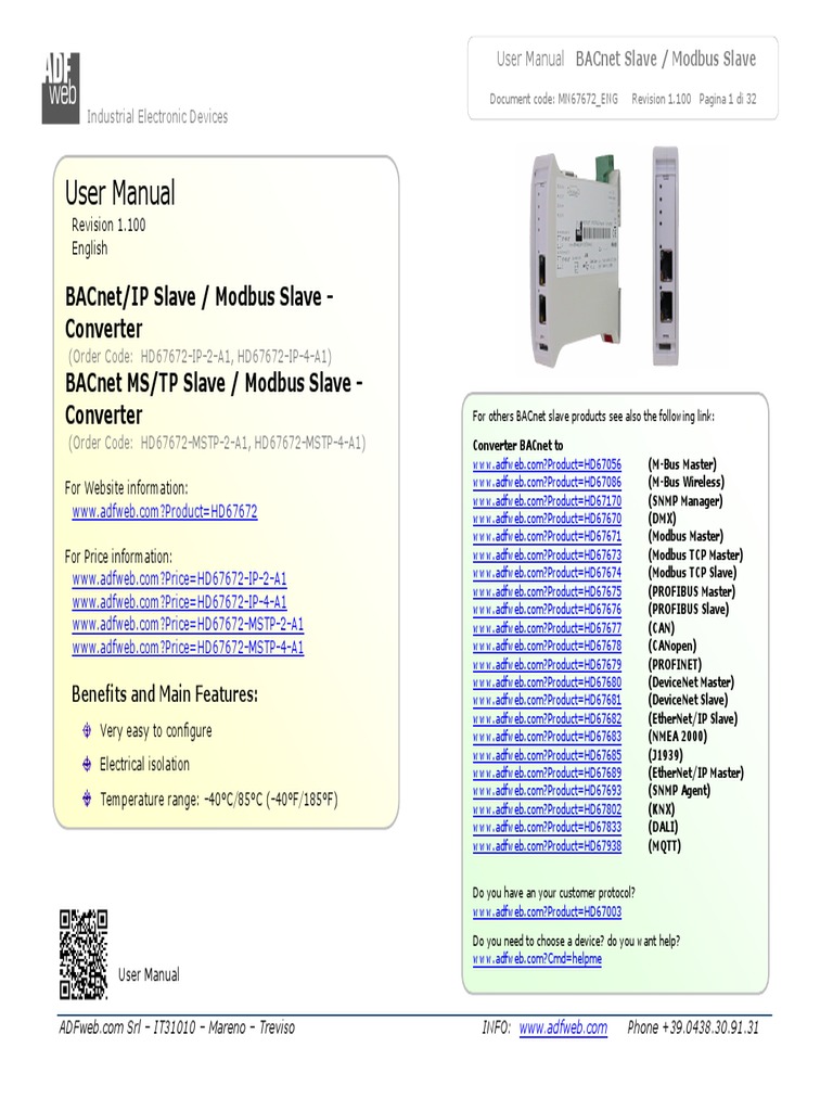 User Manual: Bacnet/Ip Slave / Modbus Slave - Converter Bacnet MS/TP ...