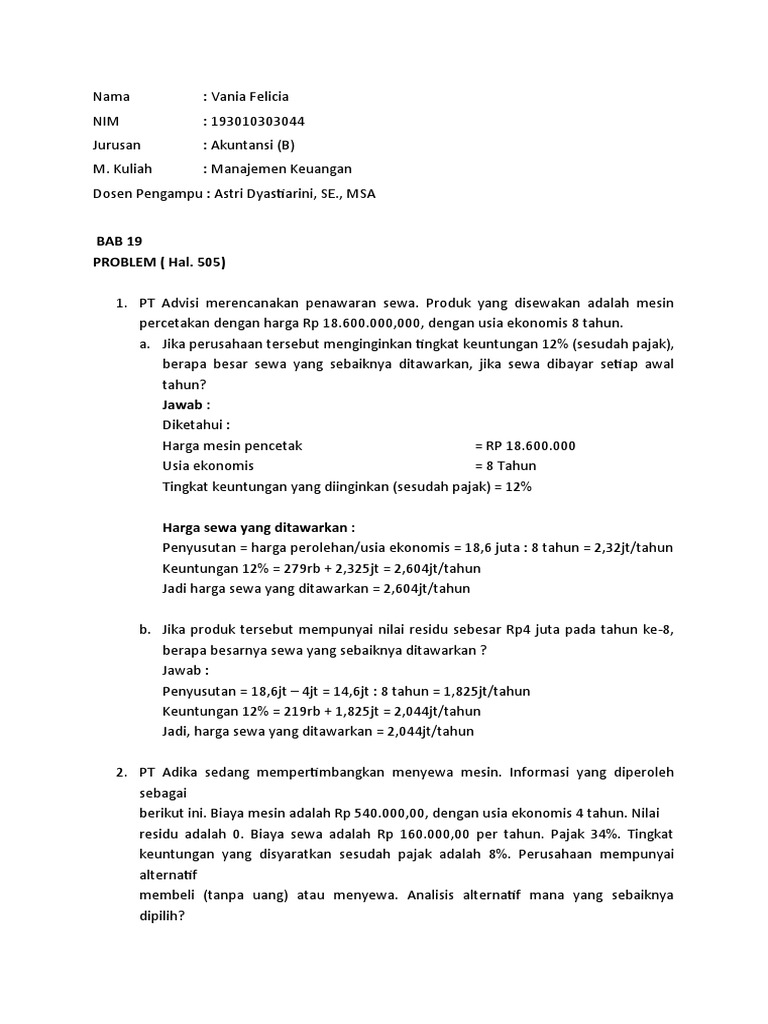 Vania Felicia (Tugas MK Bab 19) | PDF