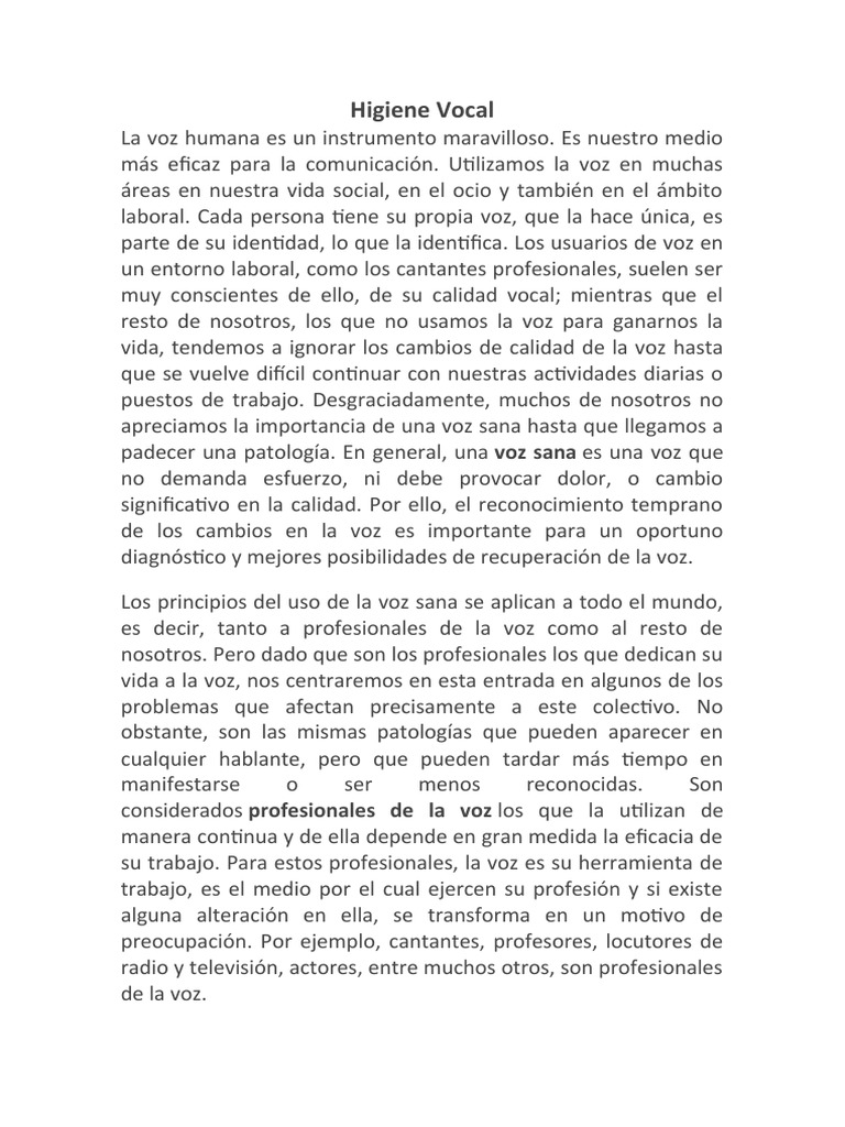 Higiene Vocal! | PDF | Resfriado comun | Tos