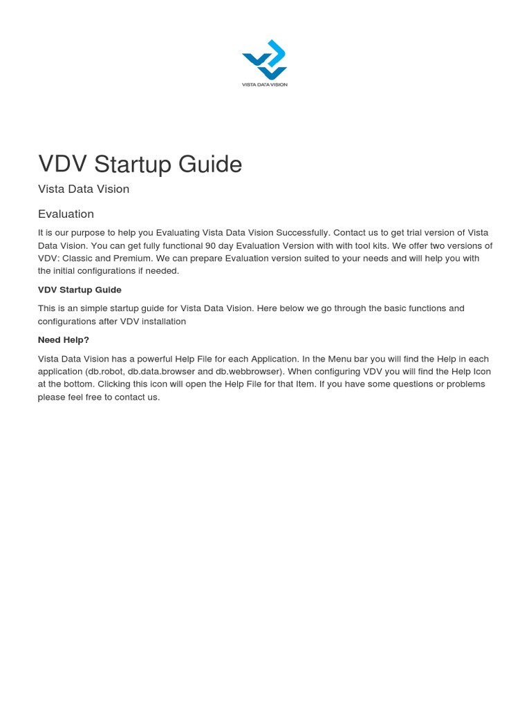 VDV Startup Guide: Vista Data Vision Evaluation | PDF | Internet ...