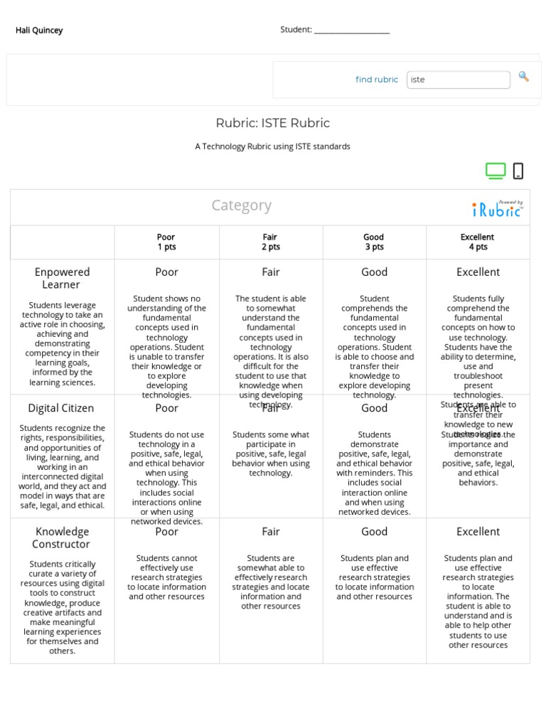 Iste Rubric | PDF | Learning | Psychology