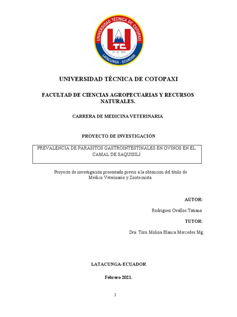 Proyecto Investigacion Veterinaria | PDF | Parasitismo | Infección