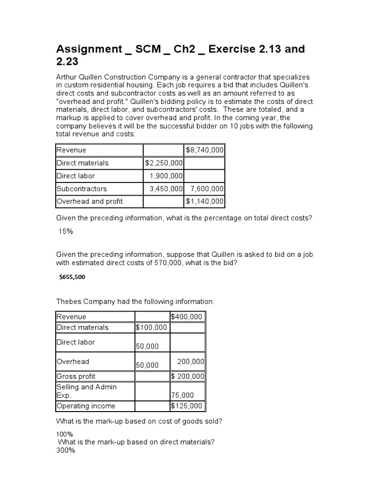 Assignment - SCM - Ch2 - Exercise 2.13 and 2.23 | PDF