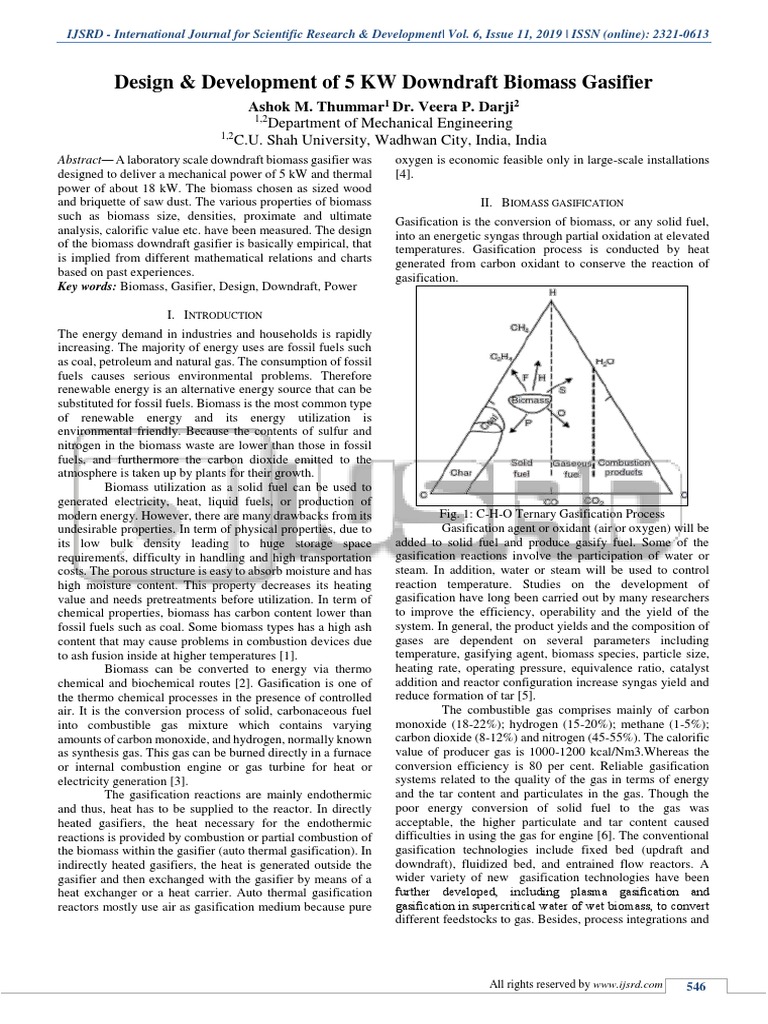 5 KW Downdraft Biomass Gasifier Design | PDF | Gasification | Combustion
